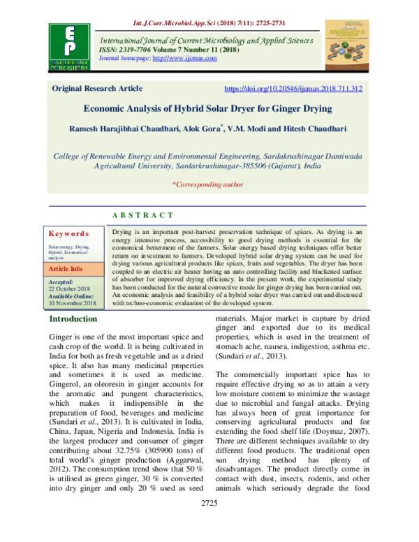 (PDF) Economic Analysis of Hybrid Solar Dryer for Ginger Drying