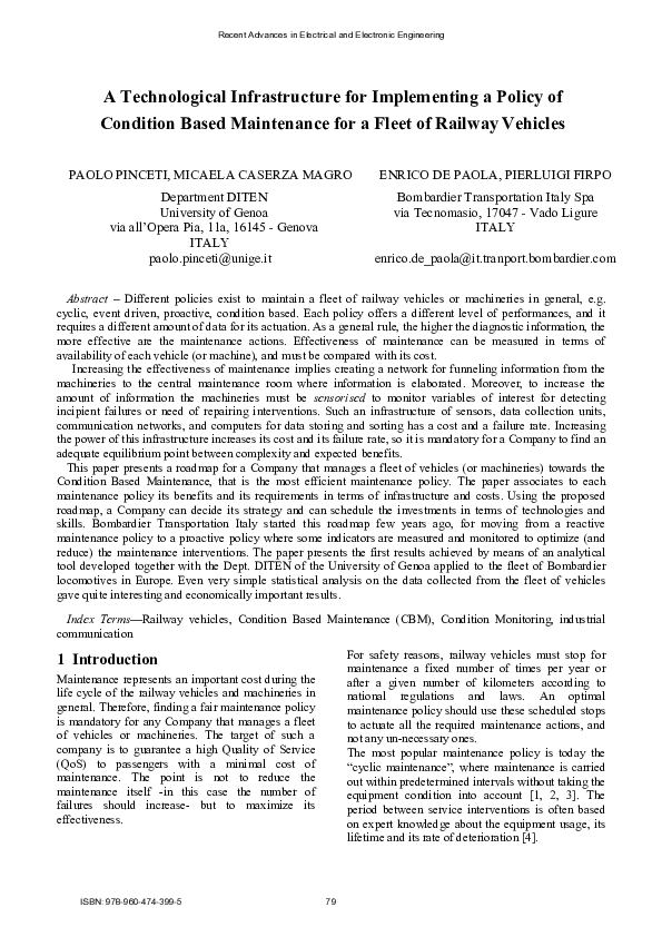 (PDF) A Technological Infrastructure for Implementing a Policy of Condition Based Maintenance ...
