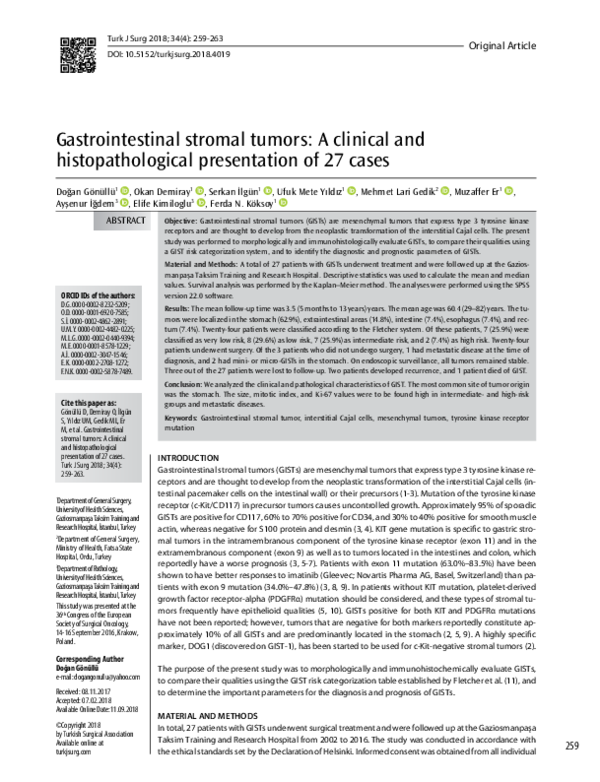 (PDF) Gastrointestinal stromal tumors: A clinical and histopathological ...