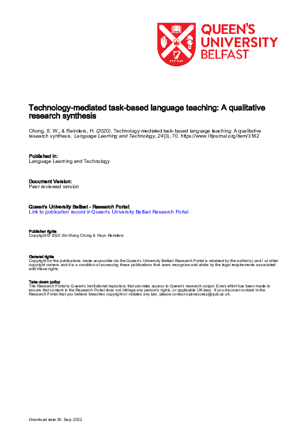 (PDF) Technology-mediated task-based language teaching: A qualitative research synthesis