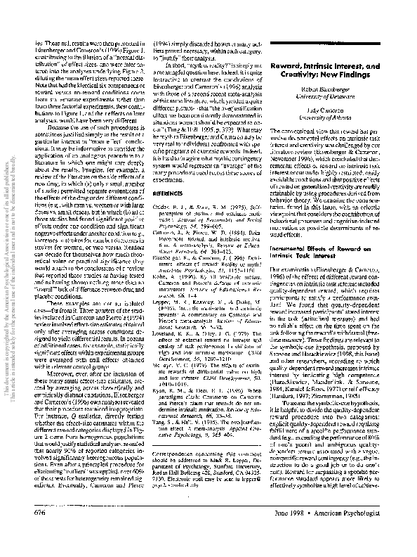 (PDF) Reward, intrinsic interest, and creativity: New findings