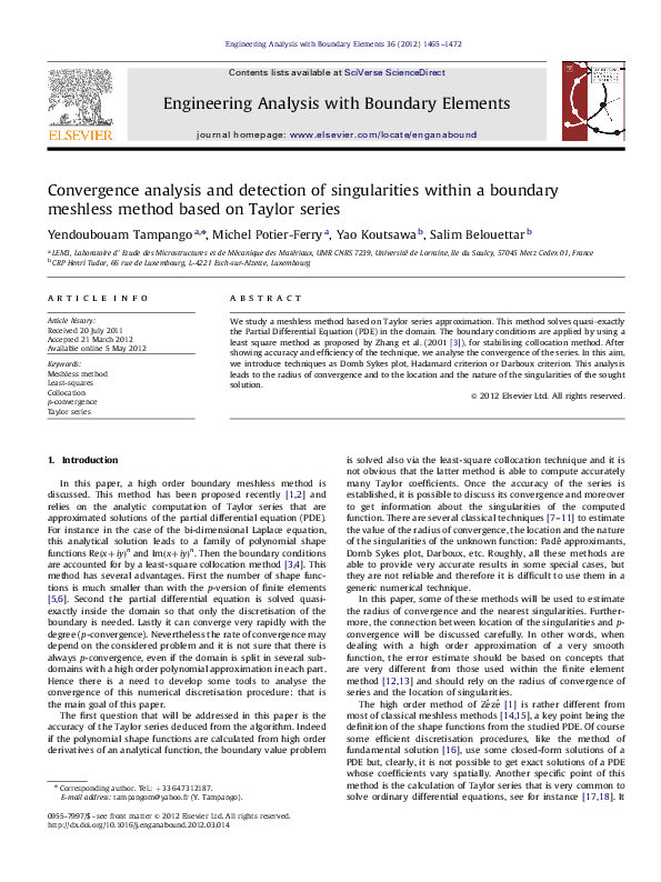 (PDF) Convergence analysis and detection of singularities within a boundary meshless method ...