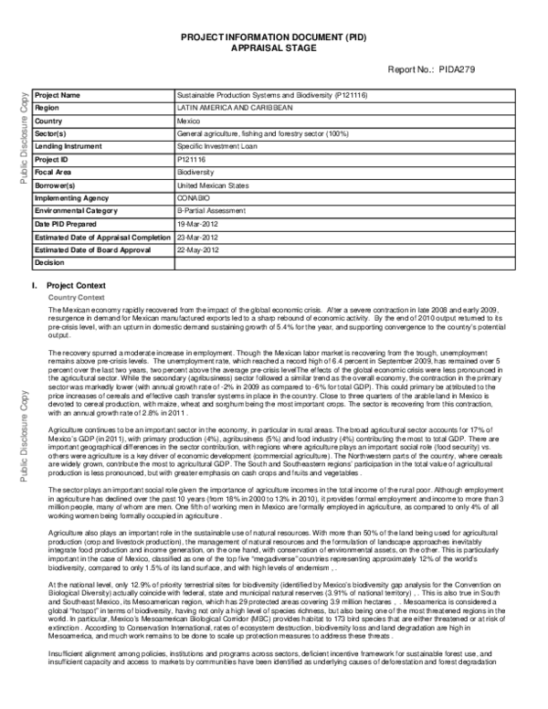 Project Information Document (Appraisal Stage) - Sustainable Production ...