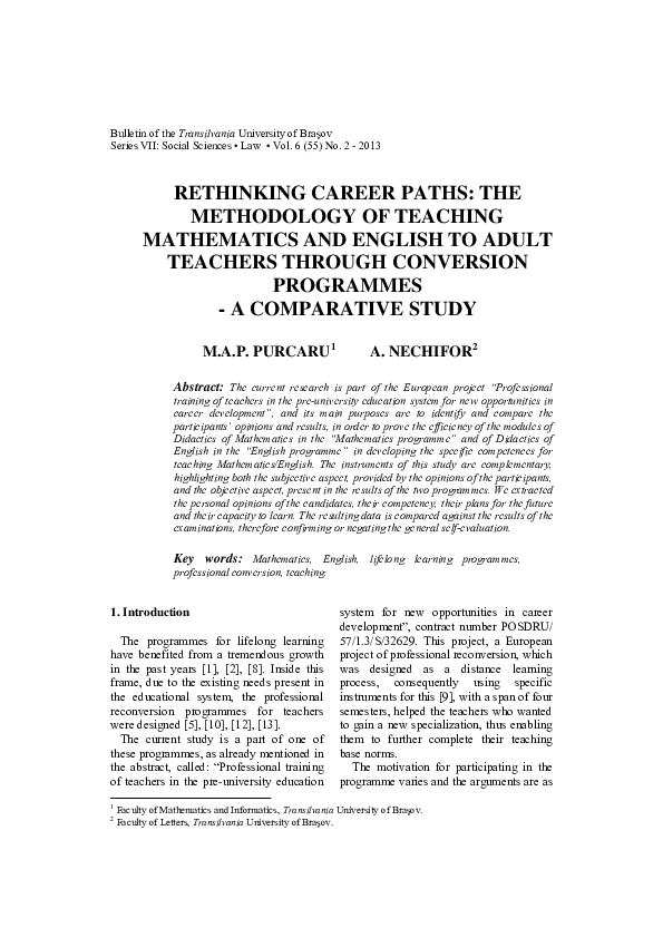 (PDF) Rethinking Career Paths: The Methodology of Teaching Mathematics and English to Adult ...