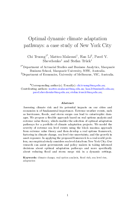 (PDF) Optimal dynamic climate adaptation pathways: a case study of New ...
