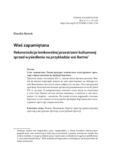 A Village Remembered: Reconstruction of the Lemko Cultural Space from ...