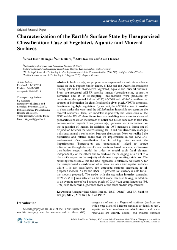 (PDF) Characterization of the Earth's Surface State by Unsupervised ...