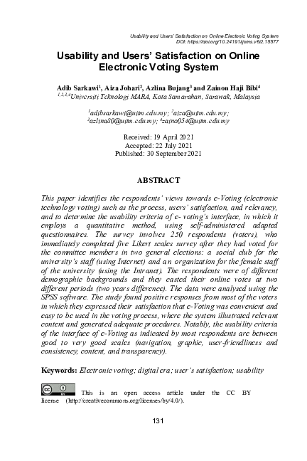 (PDF) Usability and Users’ Satisfaction on Online Electronic Voting System