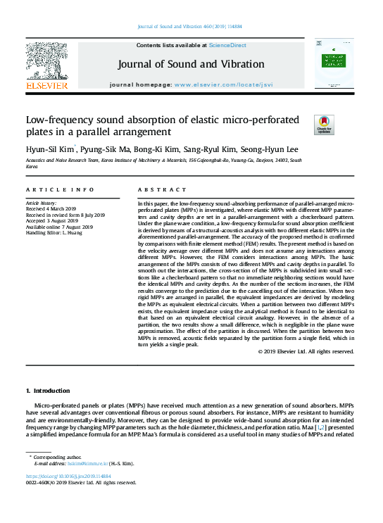 (PDF) Low-frequency sound absorption of elastic micro-perforated plates ...