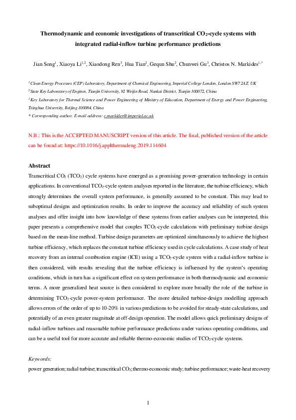 (PDF) Thermodynamic and economic investigations of transcritical CO2 ...