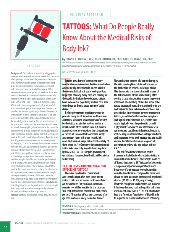 TATTOOS: What Do People Really Know About the Medical Risks of Body Ink?