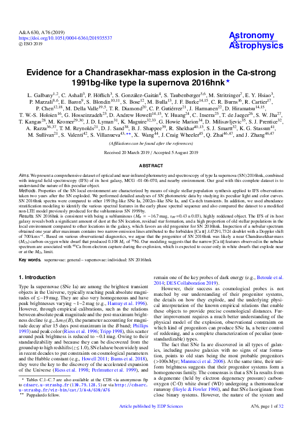 (PDF) Evidence for a Chandrasekhar-mass explosion in the Ca-strong ...