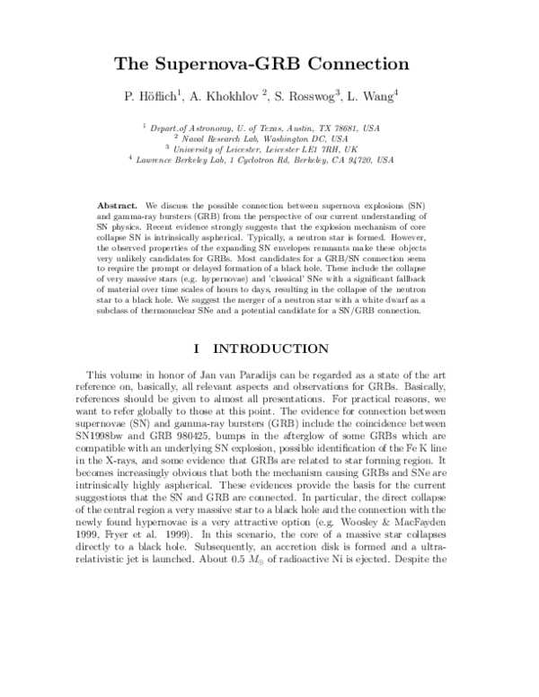 (PDF) The Supernova/GRB Connection