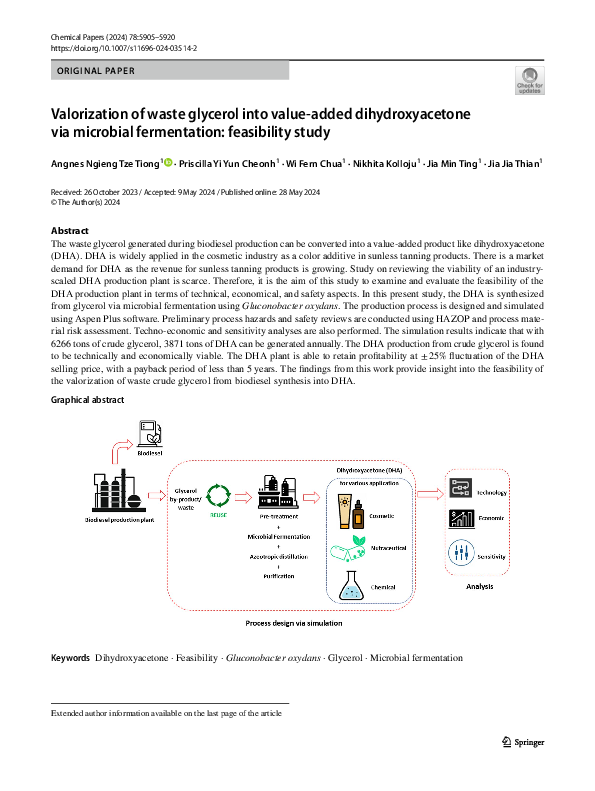 (PDF) Valorization of waste glycerol into value-added dihydroxyacetone via microbial ...