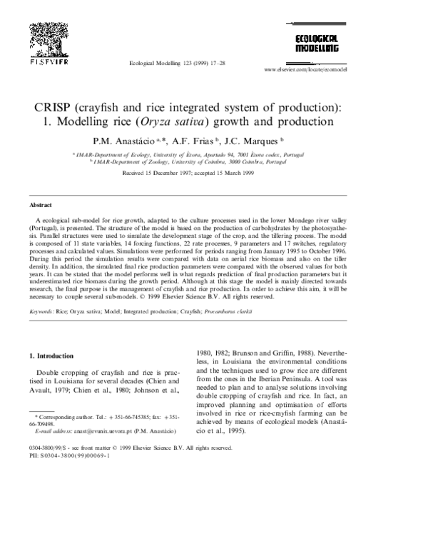 (PDF) CRISP (crayfish and rice integrated system of production): 1 ...