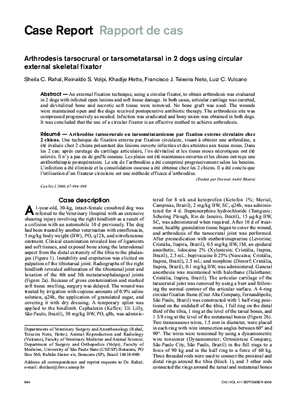 (PDF) Arthrodesis tarsocrural or tarsometatarsal in 2 dogs using ...