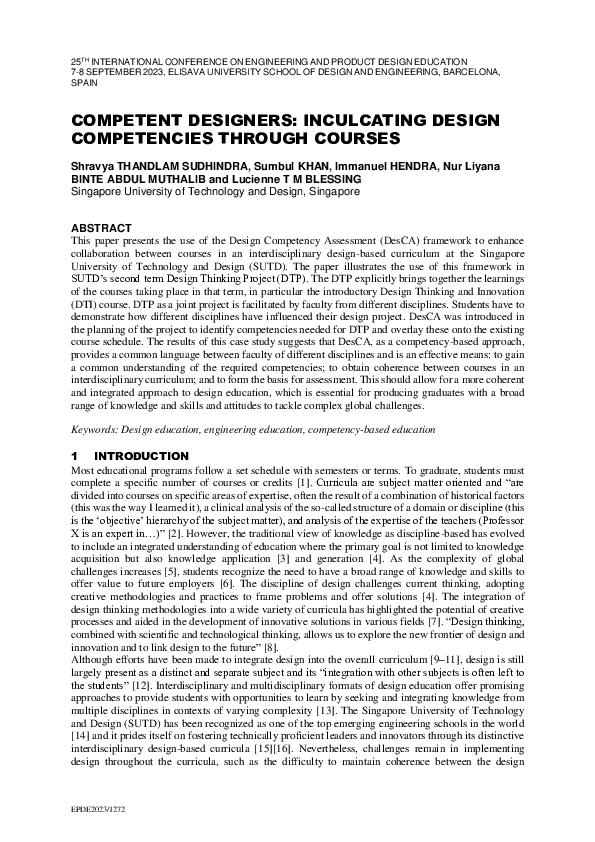 (PDF) Competent Designers: Inculcating Design Competencies Through Courses