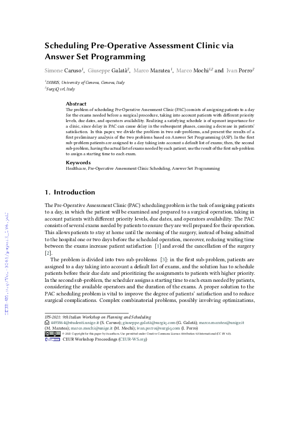 (PDF) Scheduling Pre-Operative Assessment Clinic via Answer Set Programming