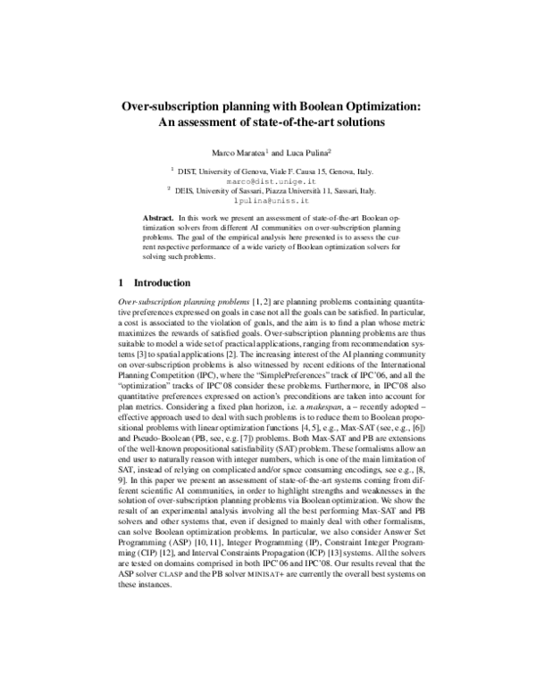 Over-Subscription Planning with Boolean Optimization: An Assessment of ...