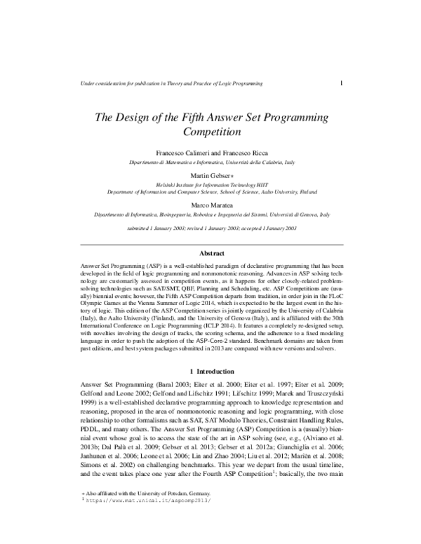 (PDF) The Design of the Sixth Answer Set Programming Competition