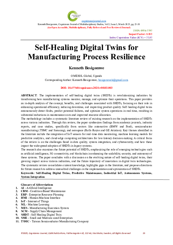 (PDF) Self-Healing Digital Twins for Manufacturing Process Resilience