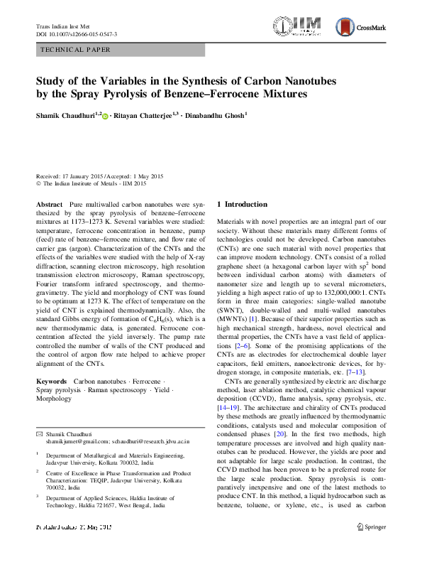 (PDF) Study of the Variables in the Synthesis of Carbon Nanotubes by ...