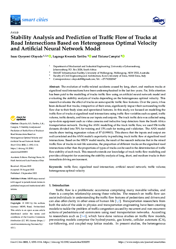 (PDF) Stability Analysis and Prediction of Traffic Flow of Trucks at Road Intersections Based on ...