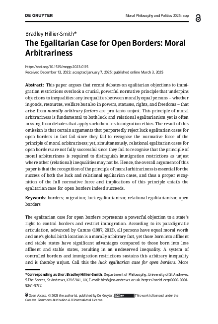 (PDF) The Egalitarian Case for Open Borders: Moral Arbitrariness