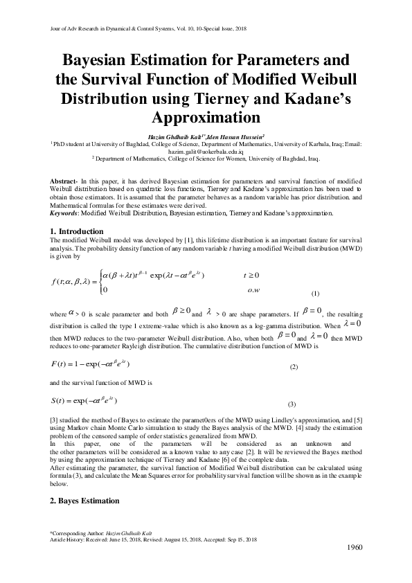 (PDF) Bayesian Estimation for Parameters and the Survival Function of Modified Weibull ...