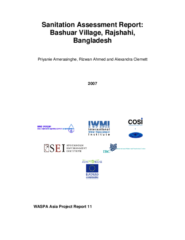 (PDF) Sanitation Assessment Report: Bashuar Village, Rajshahi, Bangladesh