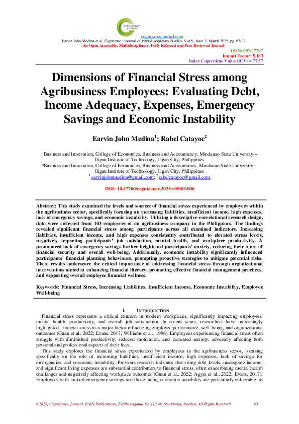 (PDF) Dimensions of Financial Stress among Agribusiness Employees ...