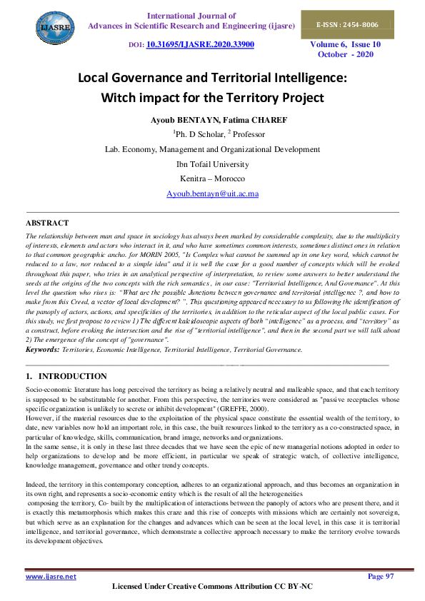 (PDF) Local Governance and Territorial Intelligence:Witch impact forthe ...