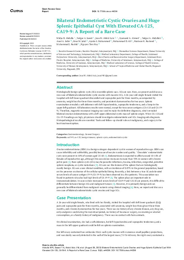 (PDF) Bilateral Endometriotic Cystic Ovaries and Huge Splenic ...