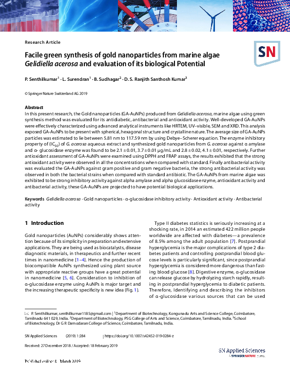 (PDF) Facile green synthesis of gold nanoparticles from marine algae ...