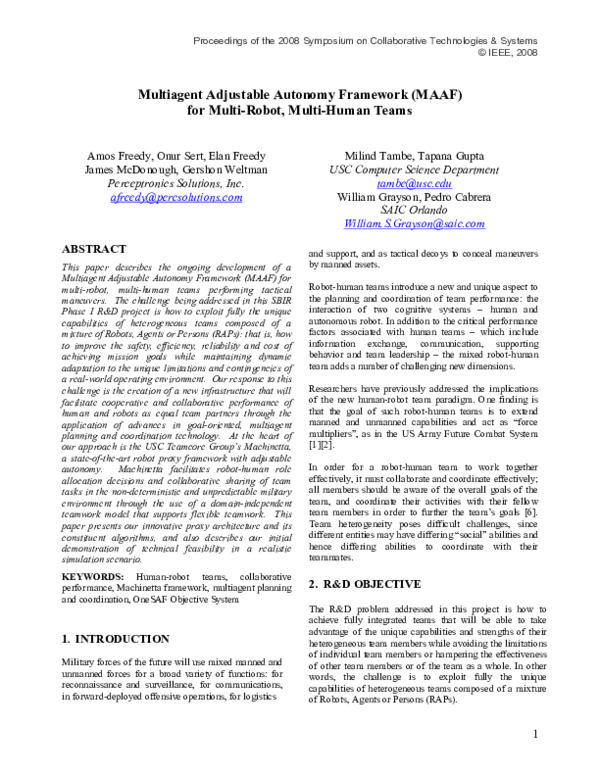 (PDF) Multiagent Adjustable Autonomy Framework (MAAF) for multi-robot, multi-human teams
