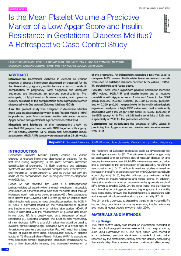(PDF) Is the Mean Platelet Volume a Predictive Marker of a Low Apgar ...