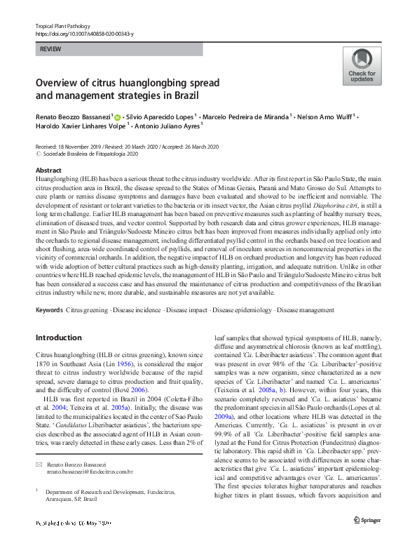 (PDF) Overview of citrus huanglongbing spread and management strategies ...