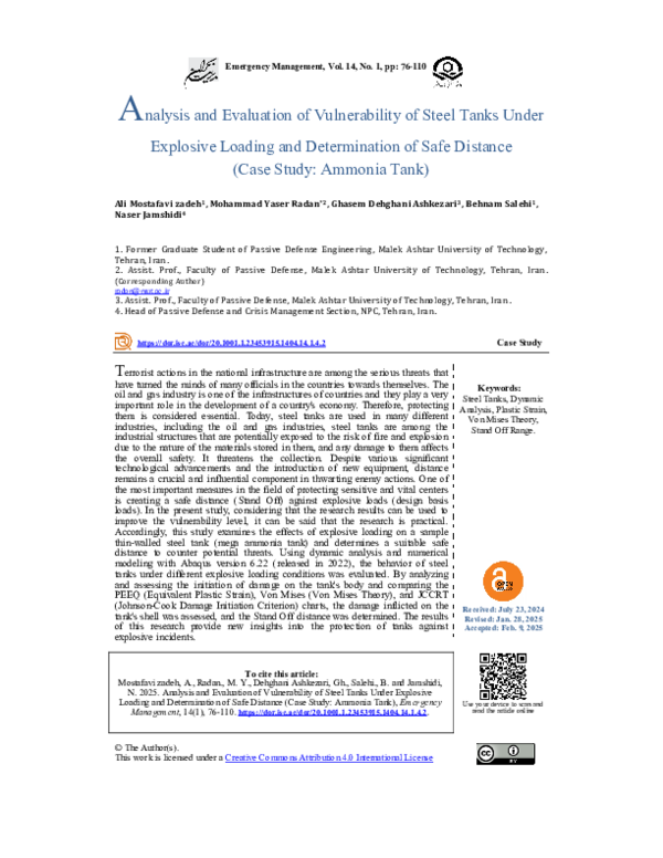 (PDF) Analysis and Evaluation of Vulnerability of Steel Tanks Under Explosive Loading and ...