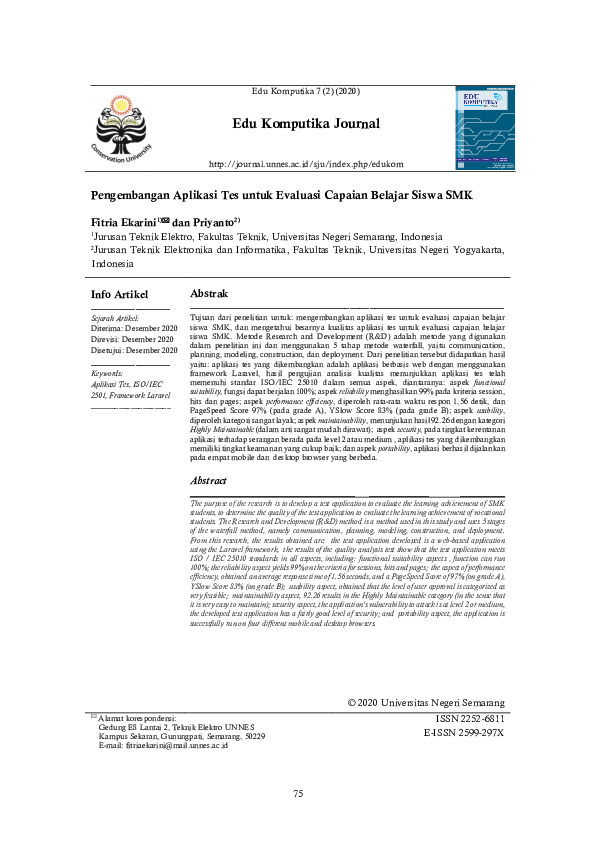 Pengembangan Aplikasi Tes Untuk Evaluasi Capaian Belajar Siswa SMK