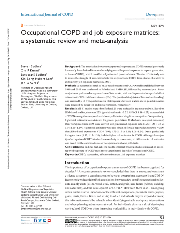 (PDF) Occupational COPD and job exposure matrices: a systematic review ...