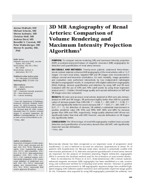 (PDF) 3D MR Angiography of Renal Arteries: Comparison of Volume Rendering and Maximum Intensity ...