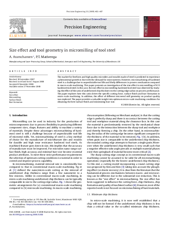 (PDF) Size effect and tool geometry in micromilling of tool steel