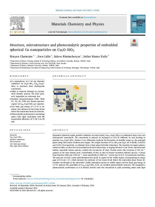 (PDF) Structure, microstructure and photocatalytic properties of embedded spherical Cu ...