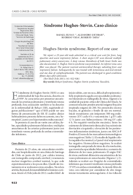 (PDF) Síndrome Hughes-Stovin: Caso clínico