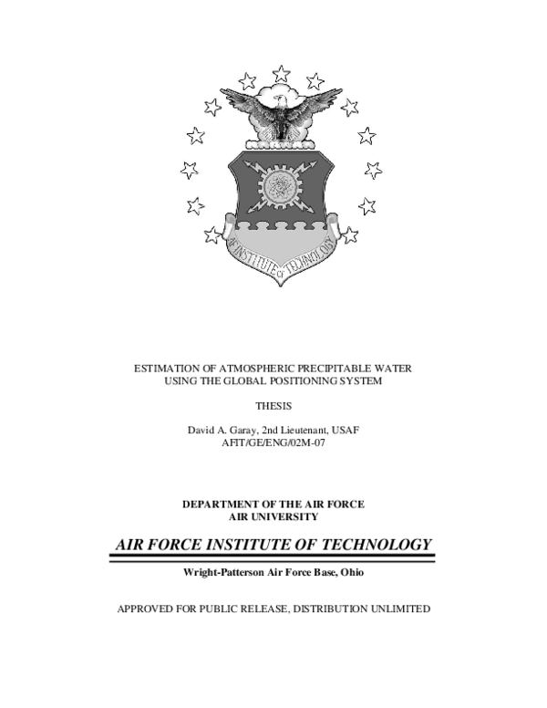 (PDF) Estimation of Atmospheric Precipitable Water Using the Global ...