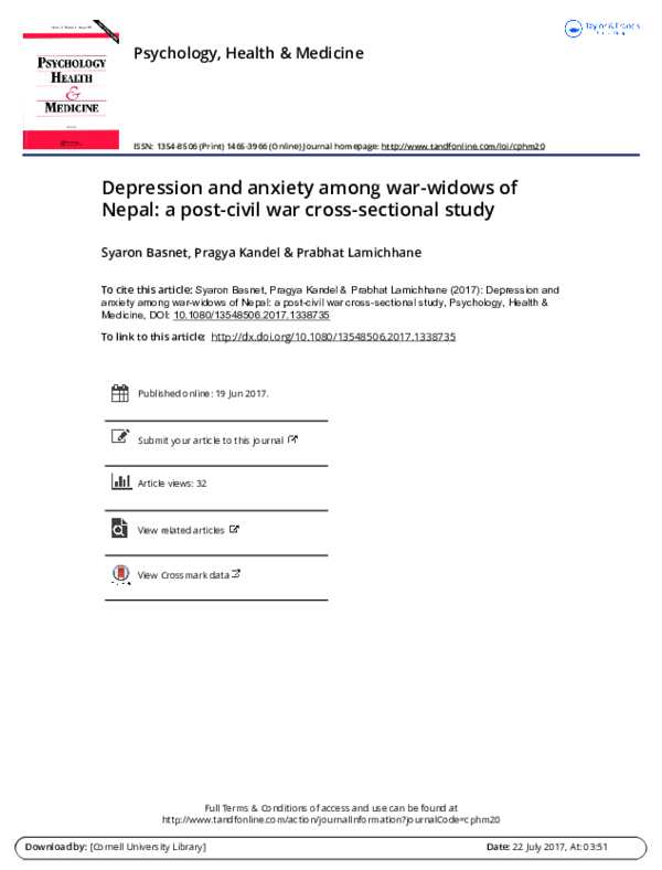 (PDF) Depression and anxiety among war-widows of Nepal: a post-civil ...