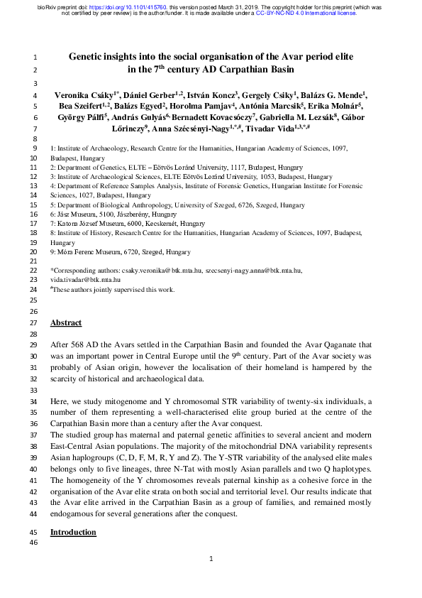 (PDF) Genetic insights into the social organisation of the Avar period ...