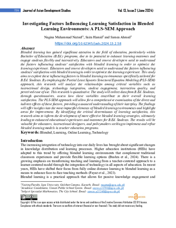 Pdf Investigating Factors Influencing Learning Satisfaction In Blended Learning Environments