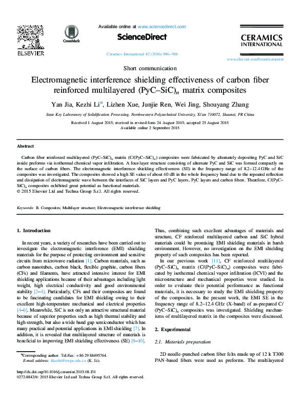 (PDF) The electromagnetic interference shielding effectiveness of high aspect-ratio SiC ...