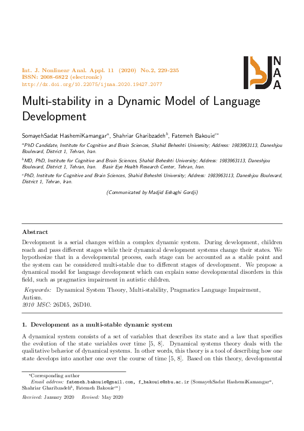 (PDF) Multi-stability in a Dynamic Model of Language Development